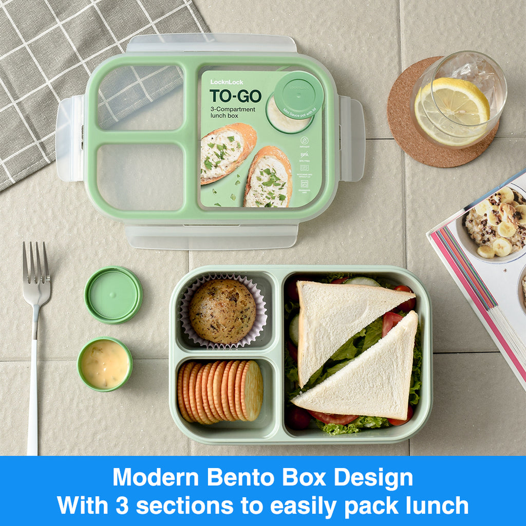 LocknLock To-Go Lunch Box with Dividers and Sauce Container | Bento Bo