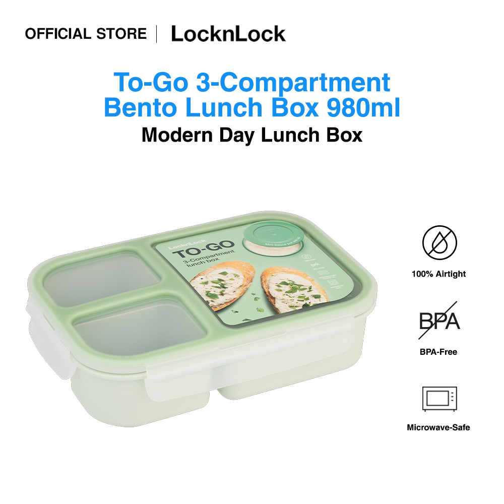 LocknLock To-Go Lunch Box with Dividers and Sauce Container | Bento Bo