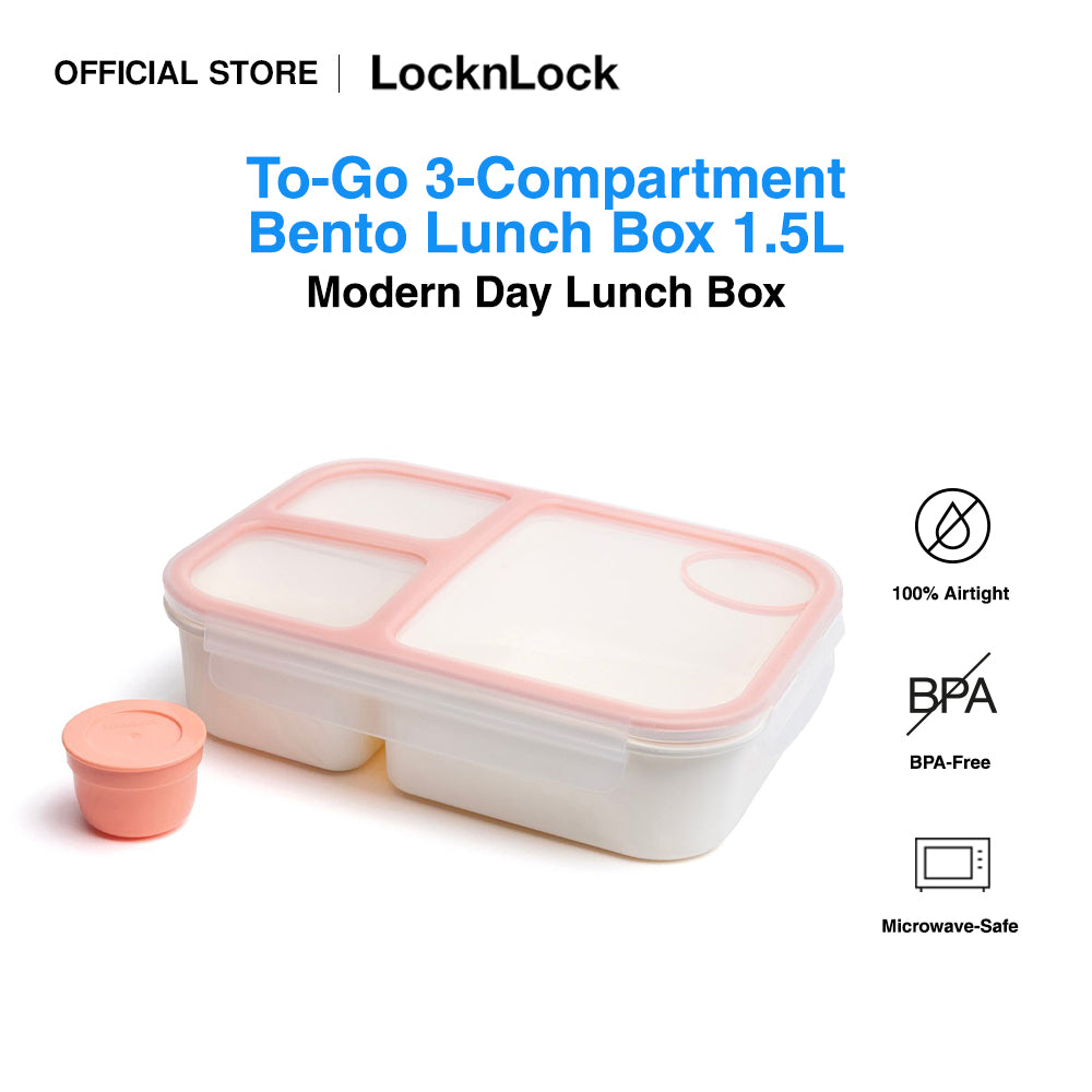 LocknLock To-Go Lunch Box with Dividers and Sauce Container | Bento Bo