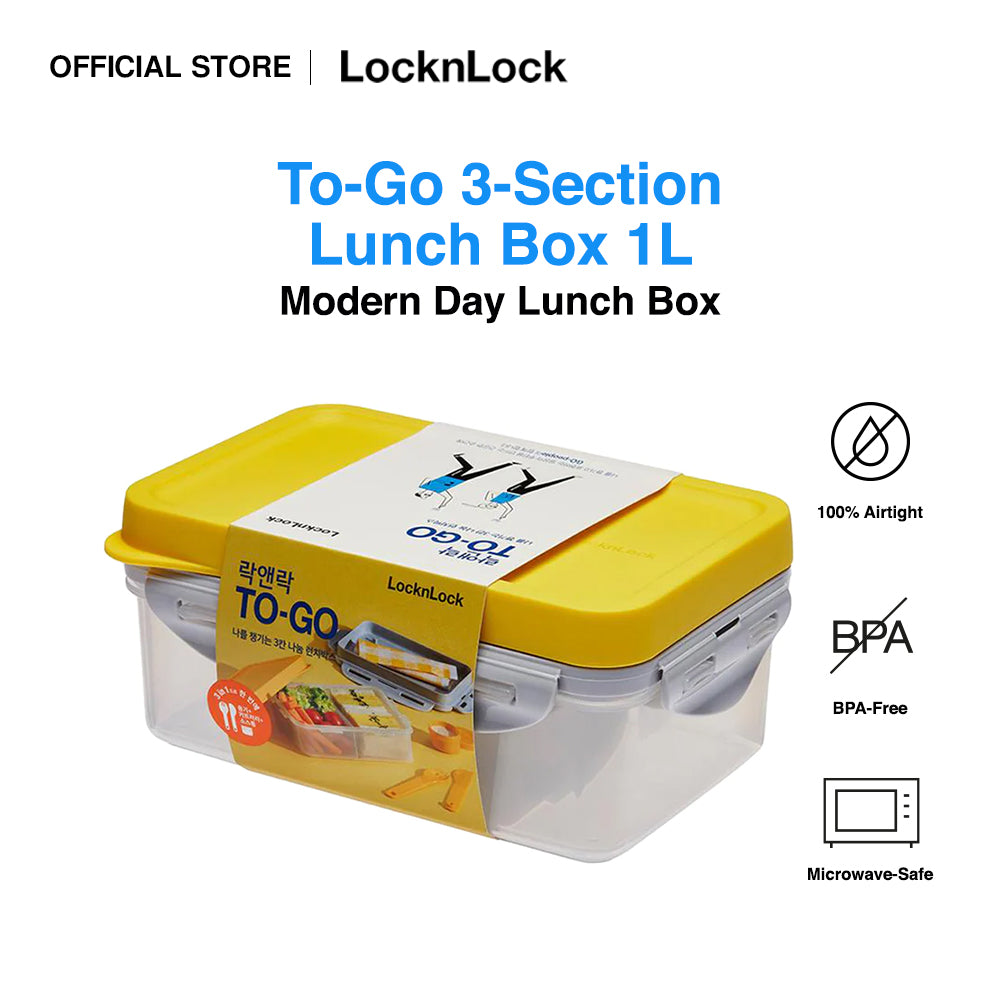 LocknLock To-Go 3-Section Modern Airtight Lunch Box 1L
